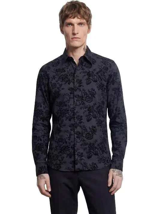 TWISTED TAILOR Armada Slim Fit Floral Flocked Shirt - Black