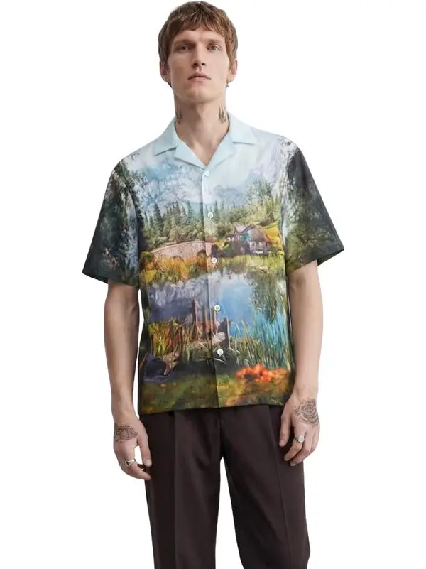 TWISTED TAILOR Lorcan Landscape Print Revere Shirt - Multi