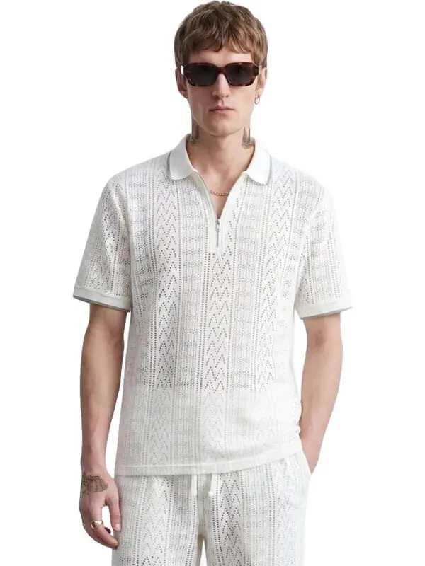 TWISTED TAILOR Oscar Tipped Crochet Cotton Polo Shirt - Cream