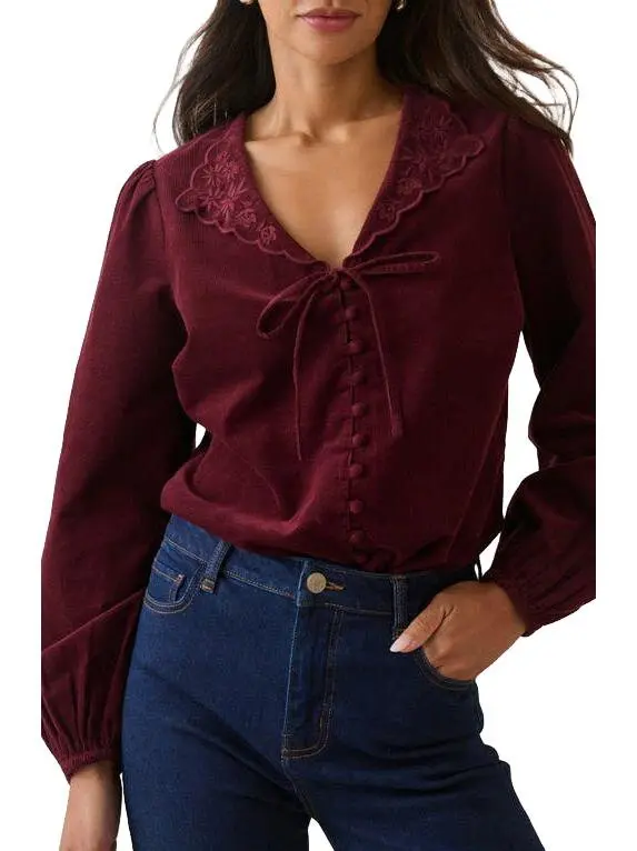NOBODY'S CHILD Isla Embroide Cord Top - Red
