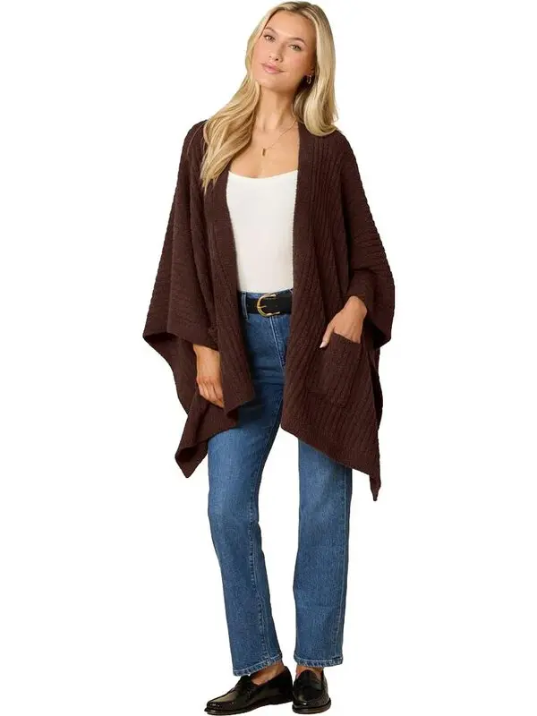 SOFTIES Solid Ribbed Marshmallow Shawl - Espresso