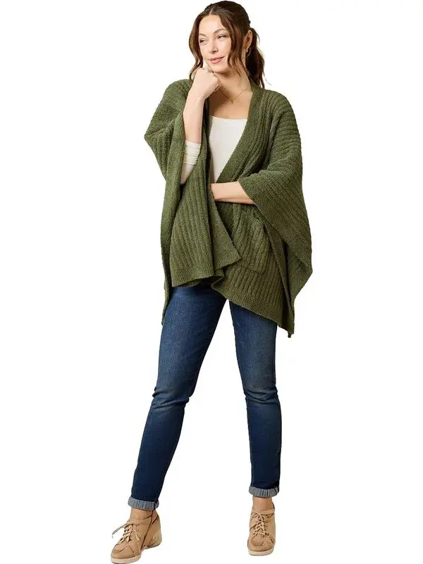SOFTIES Solid Ribbed Marshmallow Shawl - Olive