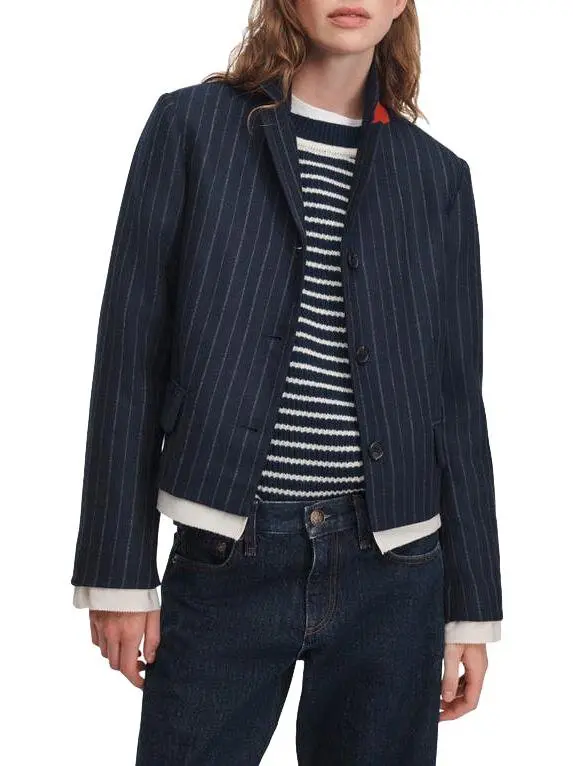 Rag & Bone Lawrence Pinstripe Cropped Wool Blend Blazer - Navy Multi