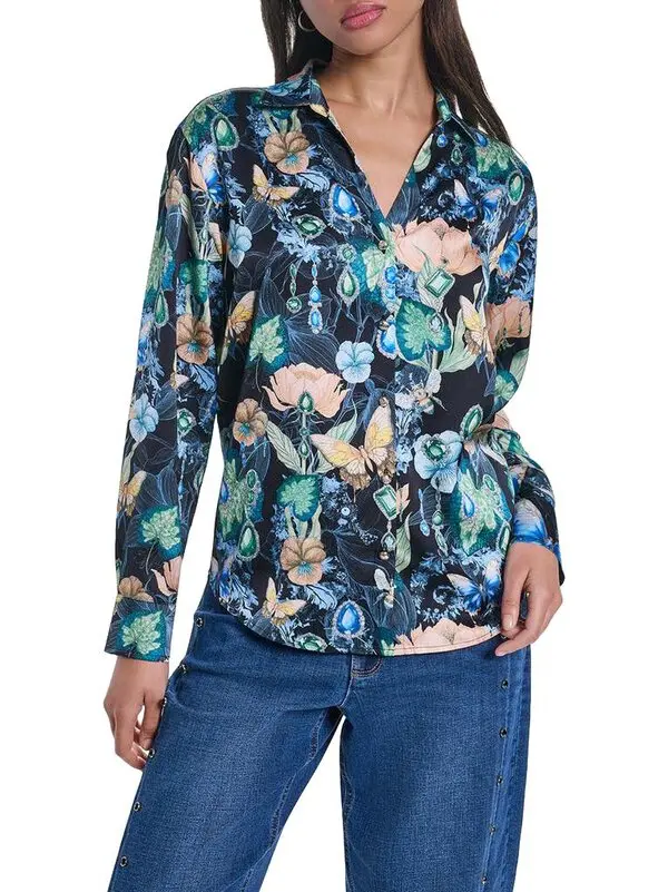 Karl Lagerfeld Paris Oversized Long Sleeve Shirt - Black/multi