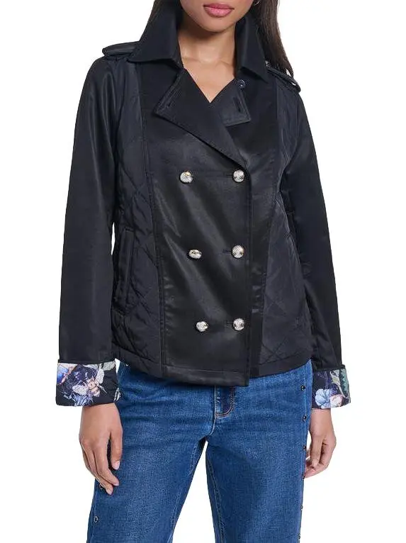 Karl Lagerfeld Paris Cropped Quilted Trench Jacket - Black