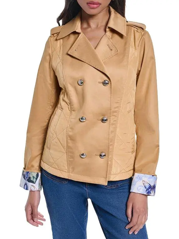 Karl Lagerfeld Paris Cropped Quilted Trench Jacket - Camel