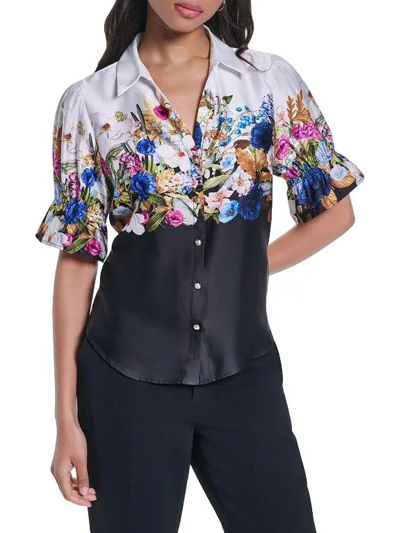 Karl Lagerfeld Paris Floral Ombre Shirt - Soft White/black Multi