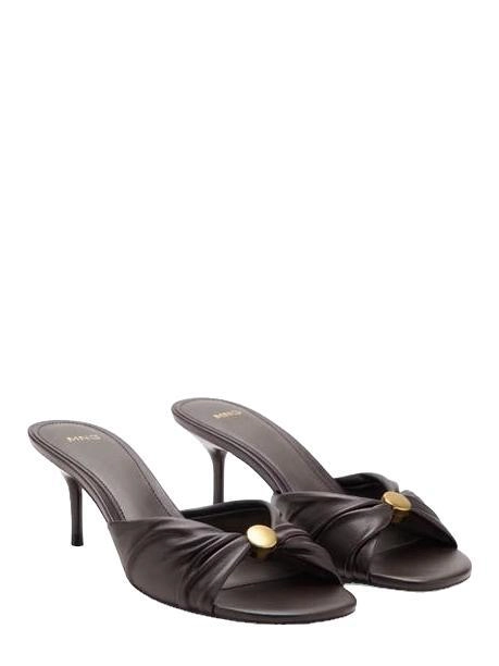 Mango Faux Leather Beaded Kitten Heel Slide Sandal - Chocolate