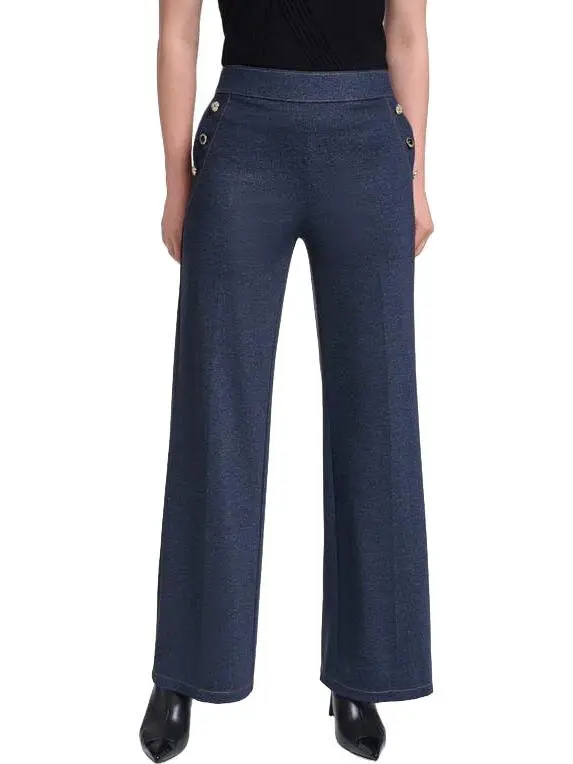 Karl Lagerfeld Paris Pull On Sailor Wide Leg Pants - Navy
