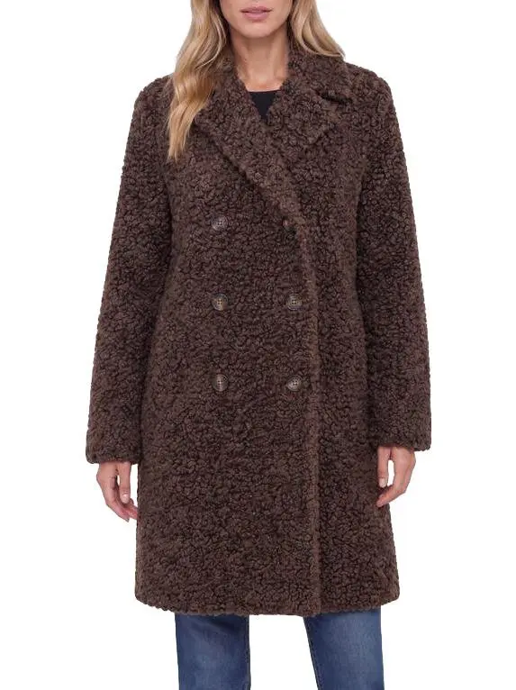 LIVERPOOL Double Breasted Faux Fur Coat - Teddy Brown