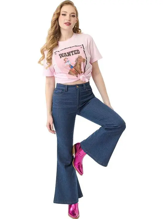 Unique Vintage High Rise Embroidered Flare Jeans - Blue Denim