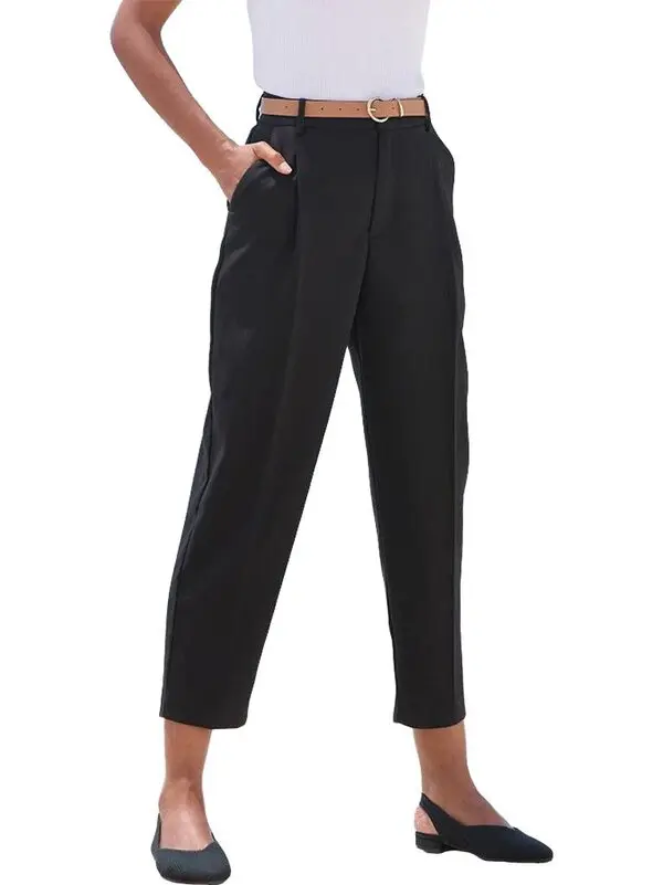 LASCANA Belted Cropped Trousers - Black