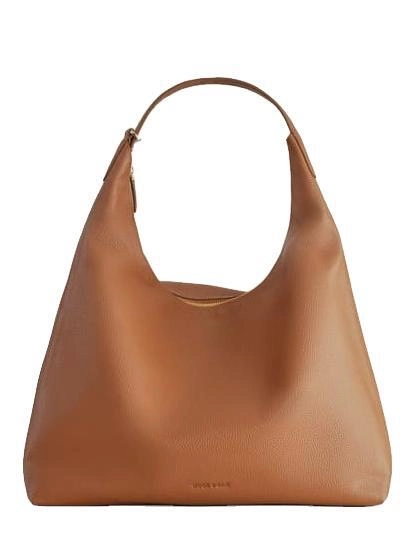 WOOL & OAK Pebbled Leather Hobo Shoulder Bag - Sand