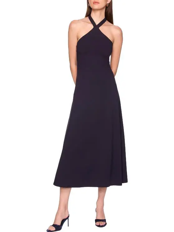 Susana Monaco Halter String Tie Midi Dress - Midnight