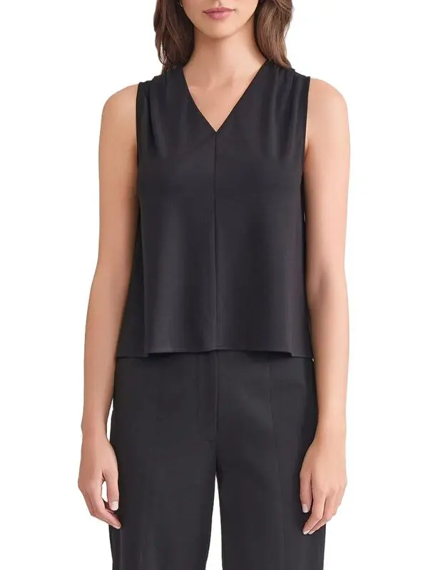 Misook Pima Cotton V-neck Tank - Black