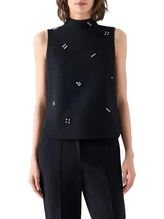 Akris Dice-dot Embellished Mock Neck Jersey Top - Black