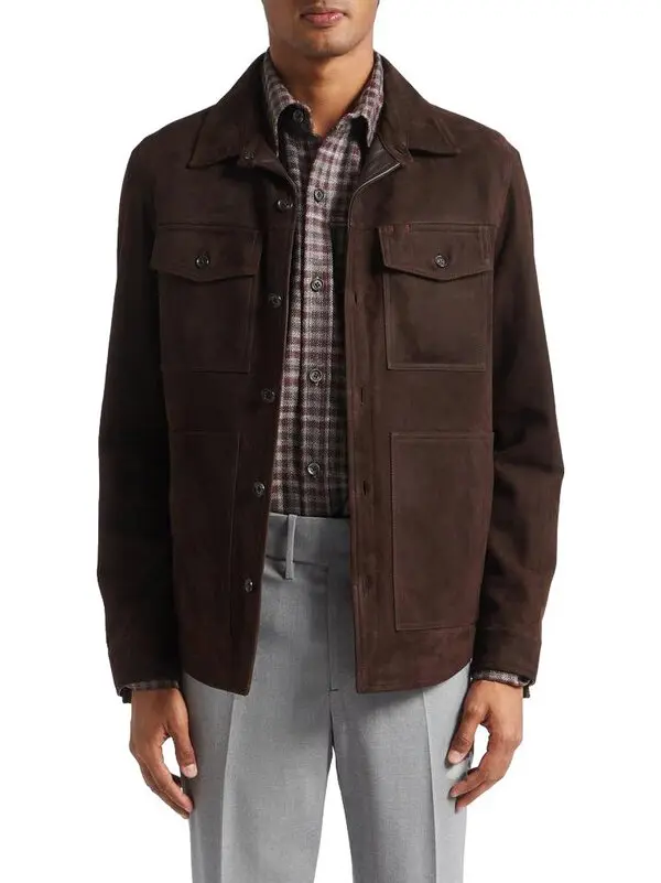 Isaia Suede Overshirt - Brown