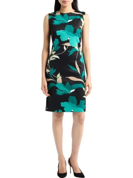 Anne Klein Sleeveless Floral Sheath Dress - Deep Jade Multi