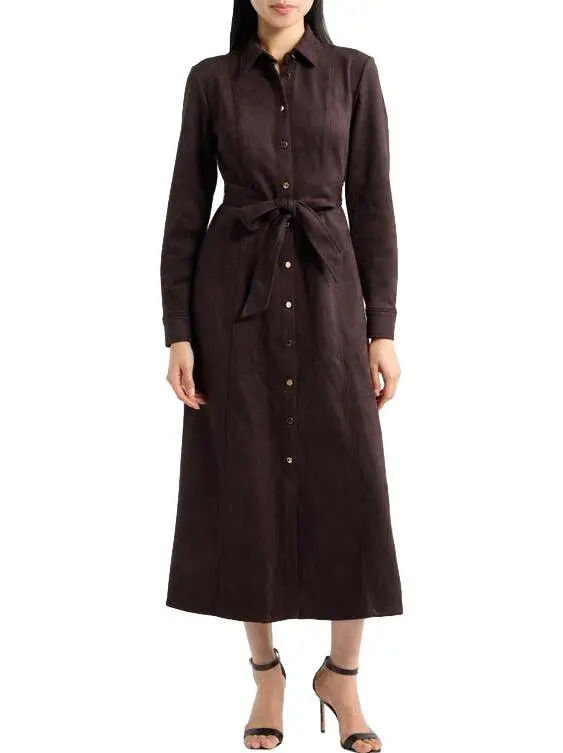 Anne Klein Belted Midi Shirtdress - Deep Mahogany