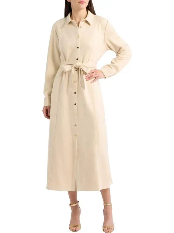 Anne Klein Belted Midi Shirtdress - Macadamia