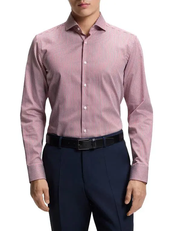 BOSS Hank Slim Fit Stripe Dress Shirt - Open Red