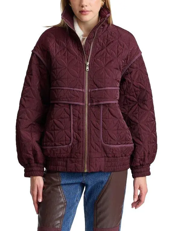 Avec Les Filles Funnel Neck Quilted Bomber Jacket - Plum