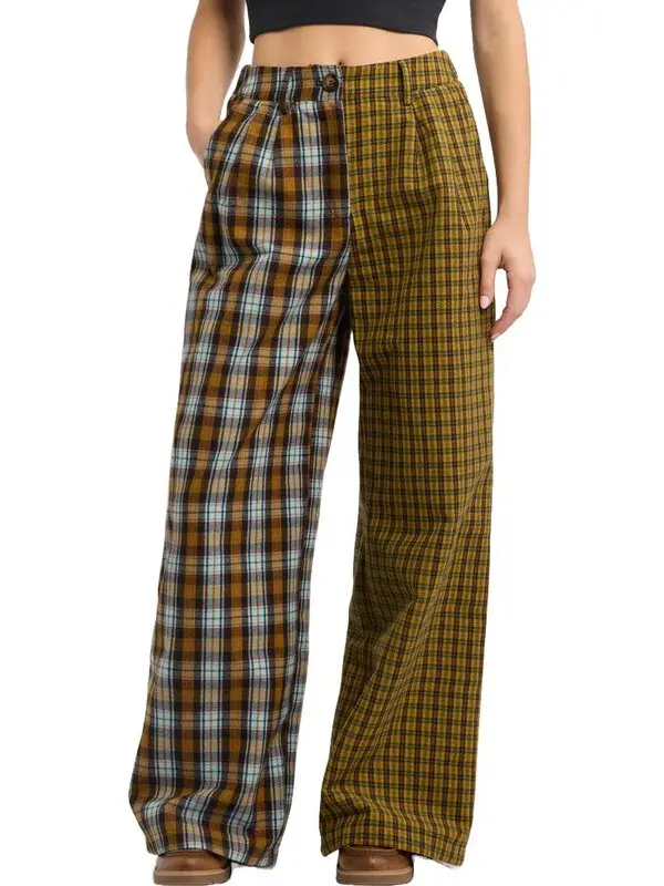 DRESSED IN LALA Let's Merge Souls Plaid Wide Leg Pants - Half Half Plaid