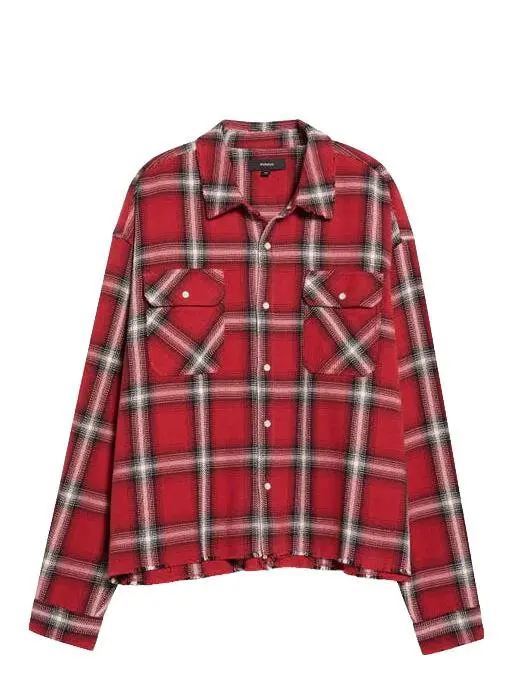 PURPLE BRAND Cropped Raw Edge Flannel Shirt - White Multi