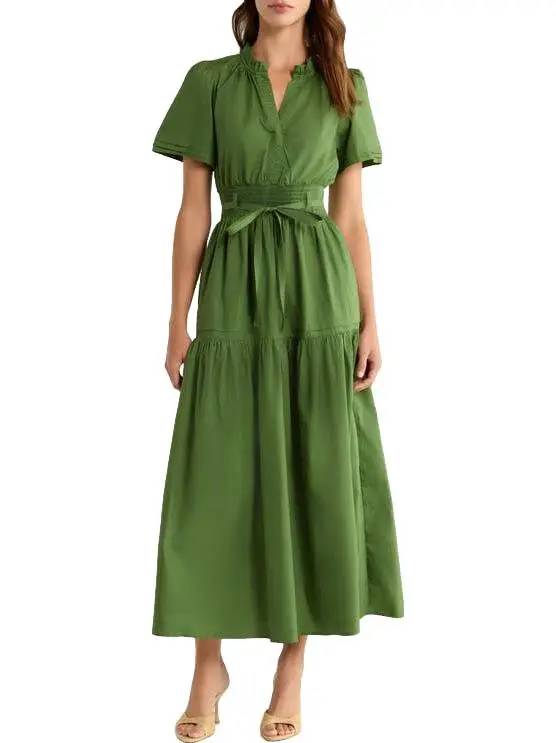 SUGARLIPS Jennis Belted Cotton Maxi Dress - Olive