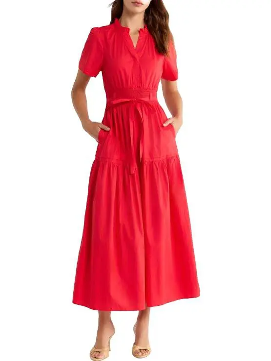 SUGARLIPS Jennis Belted Cotton Maxi Dress - Red