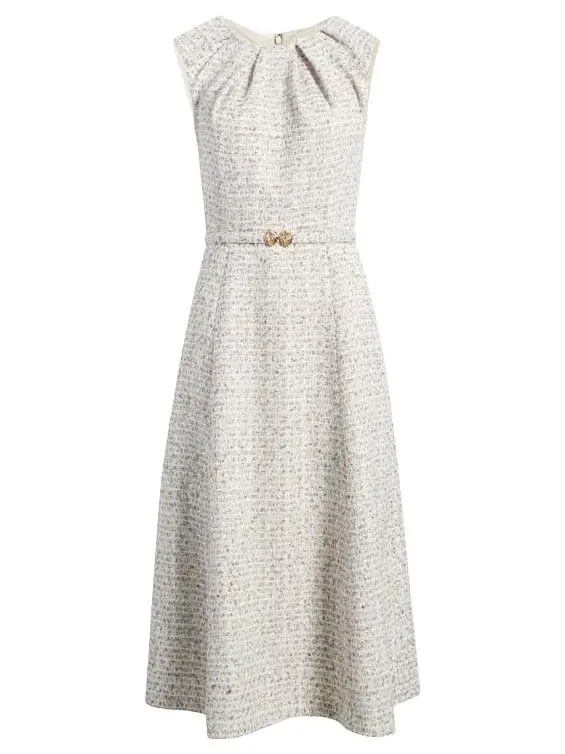 Anne Klein Fit & Flare Tweed Midi Dress - Light Macadamia Multi