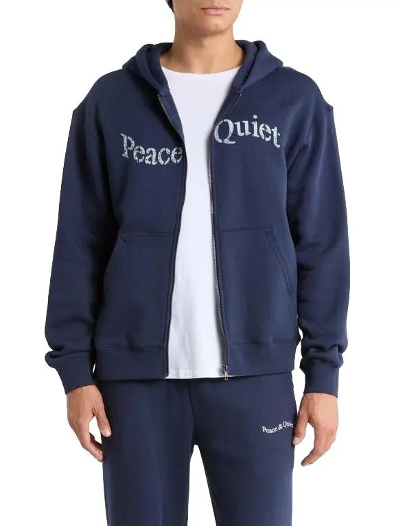 MUSEUM OF PEACE & QUIET Stencil Logo Graphic Zip Hoodie - Navy