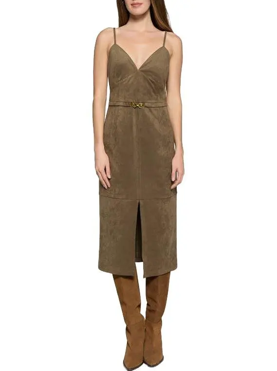 LOST + WANDER Urban Fall Faux Suede Midi Dress - Olive
