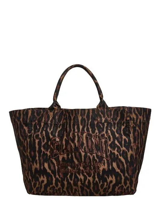 GANNI Leopard Print Extra Large Shopper Tote - Autumn Maple