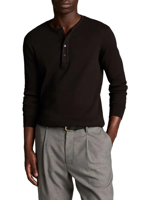 Vince Ribbed Long Sleeve Henley - True Black