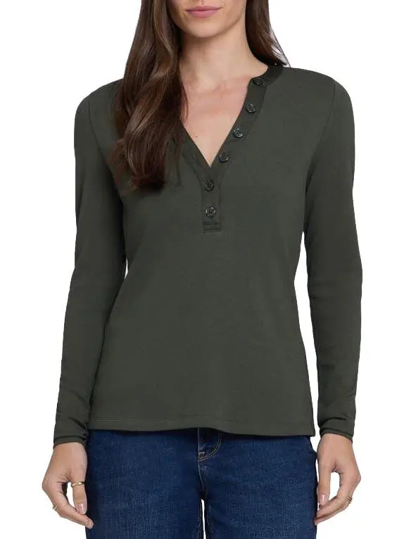 NYDJ Emery Rib Henley Top - True Olive