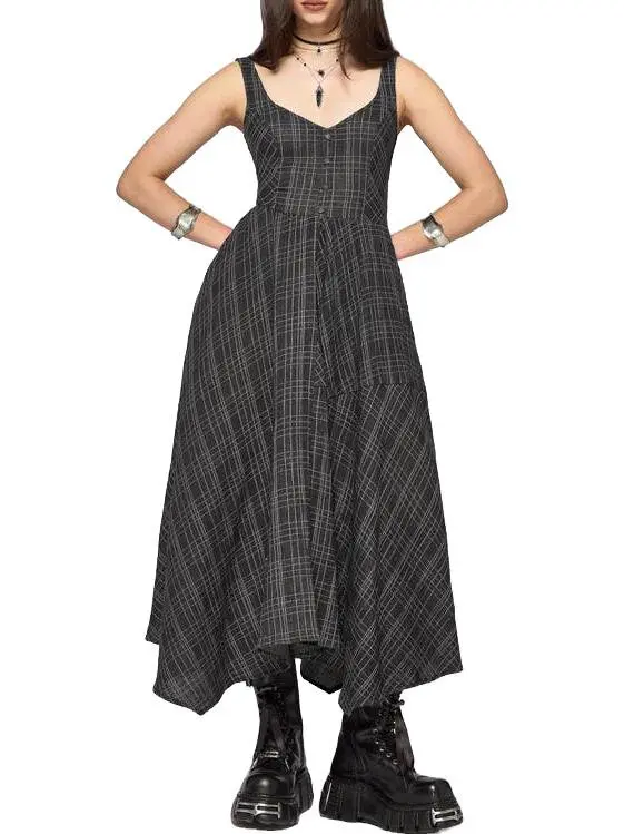 DISTURBIA Caledon Check Gauze Maxi Dress - Black