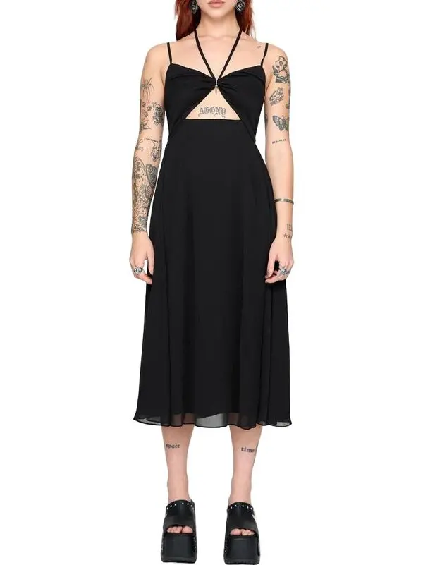 DISTURBIA Calla Keyhole Halterneck Midi Dress - Black