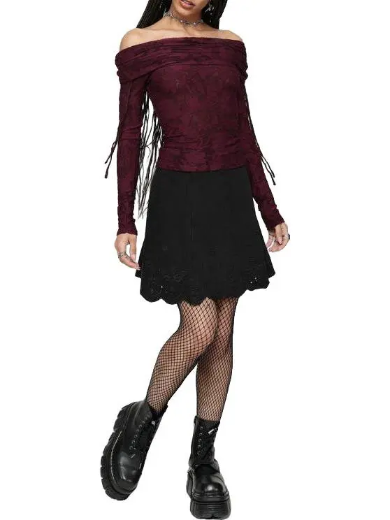 DISTURBIA Ayr Broderie Denim Skirt - Black