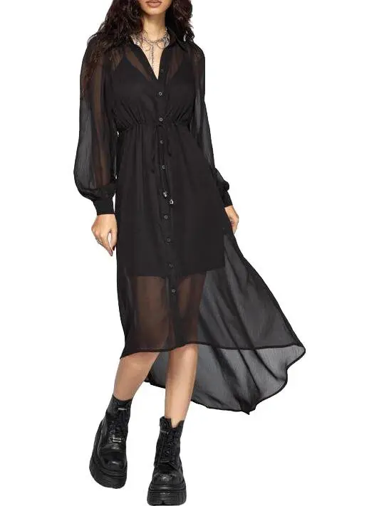 DISTURBIA Eimhir Chiffon High-low Midi Shirt Dress - Black