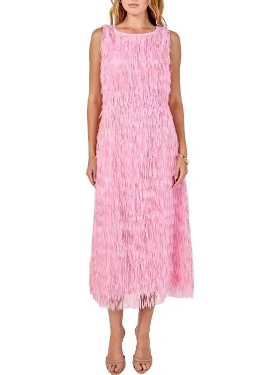 Endless Rose Fringe Sleeveless Midi Dress - Pink