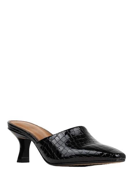DONALD PLINER Fannie Croc Embossed Leather Heeled Mule - Black