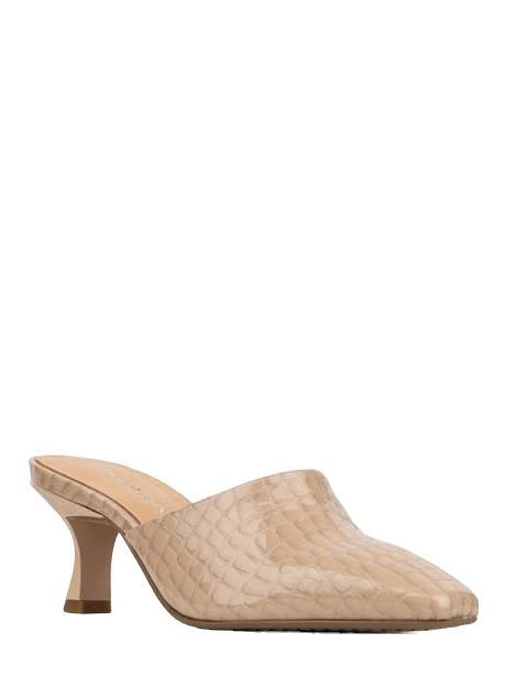 DONALD PLINER Fannie Croc Embossed Leather Heeled Mule - Sand