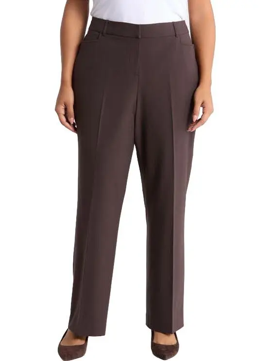 TAHARI ASL Bird's-eye Straight Leg Pants - Espresso