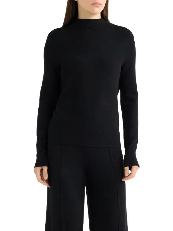 TAHARI ASL Fine-gauge Mock Neck Long Sleeve Sweater - Black