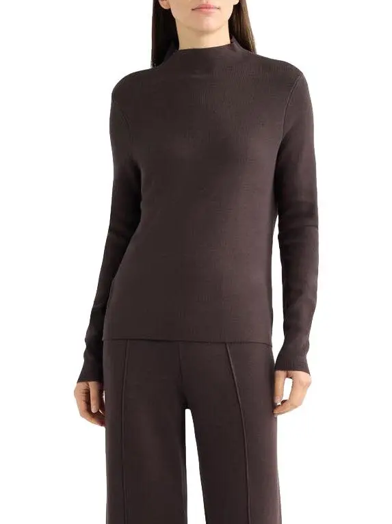 TAHARI ASL Fine-gauge Mock Neck Long Sleeve Sweater - Espresso