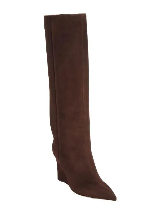 JIMMY CHOO Blake Pointed Toe Knee High Wedge Boot - Chocolate
