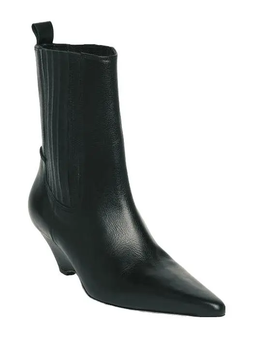 Cinq À Sept Parker Leather Curved Wedge Chelsea Boot - Black