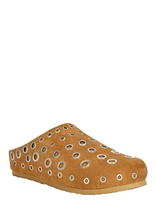 AZALEA WANG Marsha Grommet Faux Leather Flat Mule - Tan