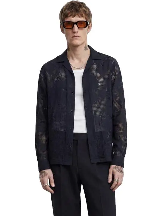TWISTED TAILOR Ethan Floral Burnout Revere Shirt - Black